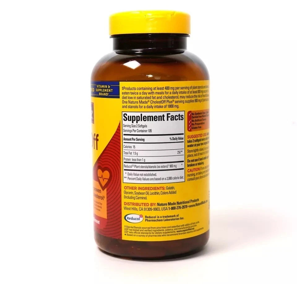 Nature Made CholestOff Plus 900 mg 210 Softgels Lower Cholesterol ...