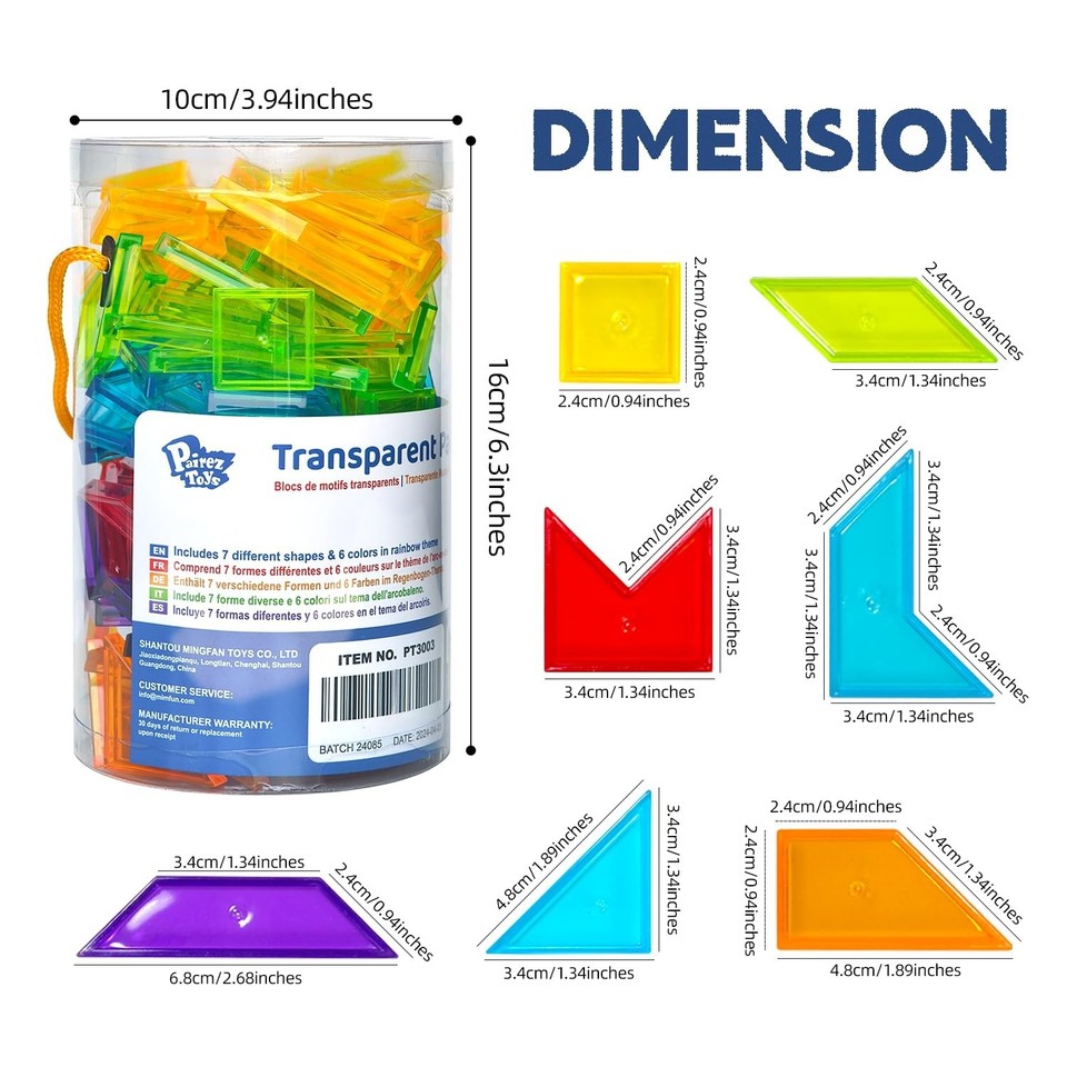 Transparent Pattern Blocks, 126 Pcs Geometric Shapes Blocks, Tangram ...