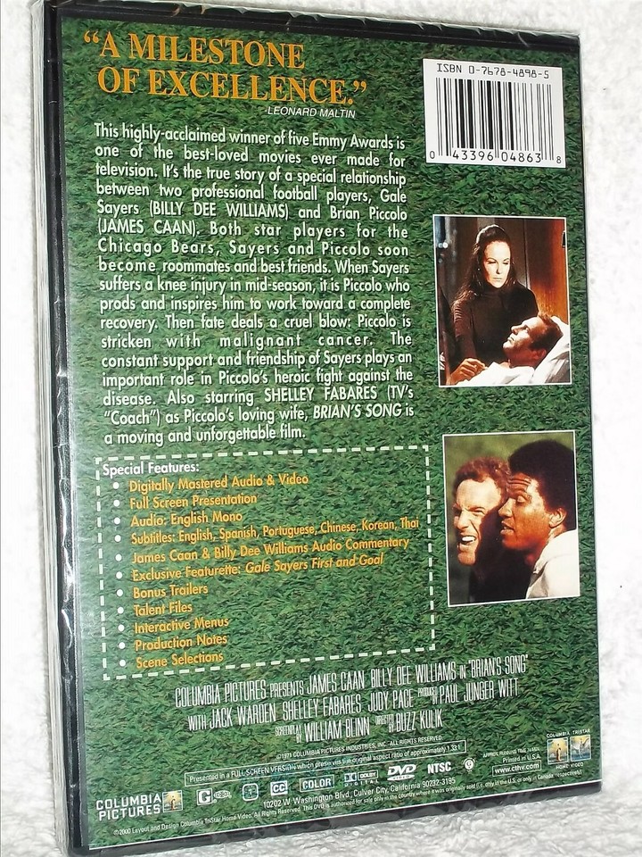 Brians Song [1971] (DVD, 2000) Billy Dee Williams James Caan Gale ...