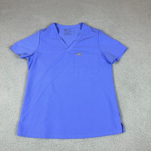 Camiseta FIGS Mujer Mediana Azul Elastizada Rayón Manga Corta Cuello en ...