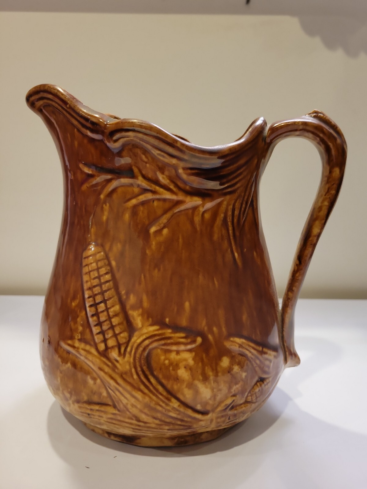 Large Antique Bennington Rockingham Brown Glaze Stoneware Corn Pitcher ...