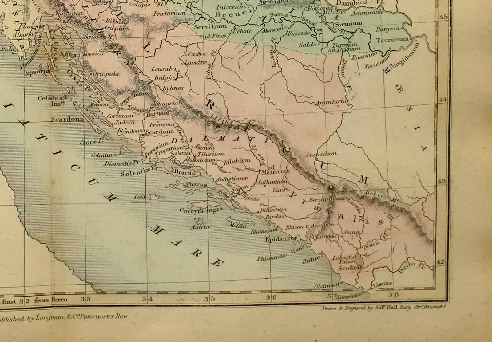 1851 HAND COLOURED ANCIENT MAP VINDELICIA RHAETIA NORICUM PANNONIA ...