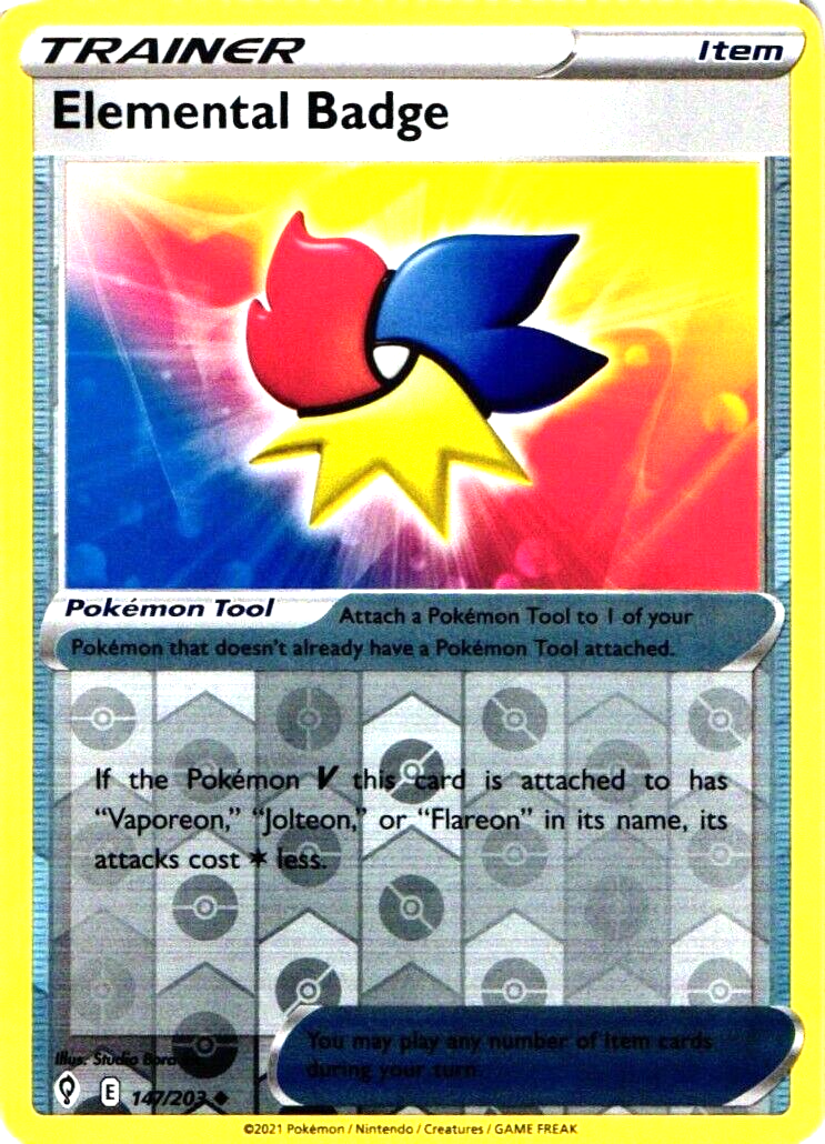 Elemental Badge Reverse Holo Poemon TCG Card 147/203 | eBay