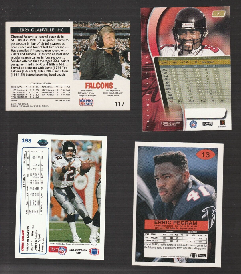 Lot 4 Atlanta Falcons Erric Pegram Chris Miller Jerry Glanville Terance ...