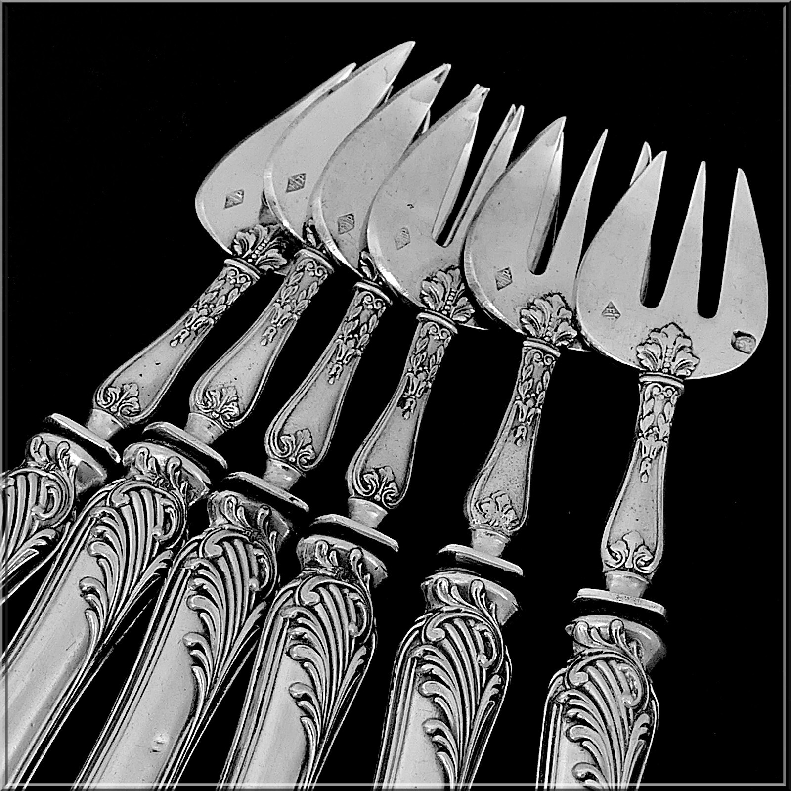 Puiforcat French All Sterling Silver Oyster Forks Set 12 Pc, Original ...