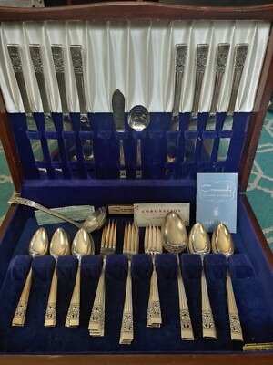 Vtg Coronation In Community The Finest Silverplate. 53 Pieces In Wooden ...