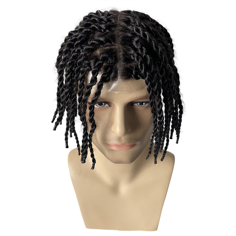Afro Men's Hairstyle Twisted Braids Poly Skin Human Hair Toupee For ...