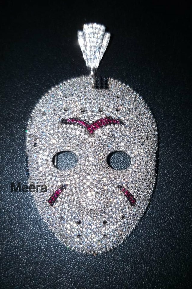 Solid 935 Silver With Pave Shiny CZ, Pink Ruby & Onyx Men's Jason Mask ...