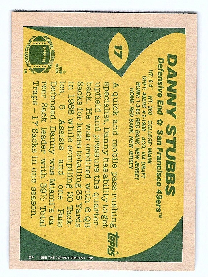 1989 Topps #17 Daniel Stubbs - FREE SHIPPING | eBay