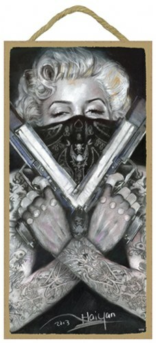 Marilyn Monroe Sexy Gangsta Guns Tattoo Sleeves Wood Hanging sign 10"X5 ...