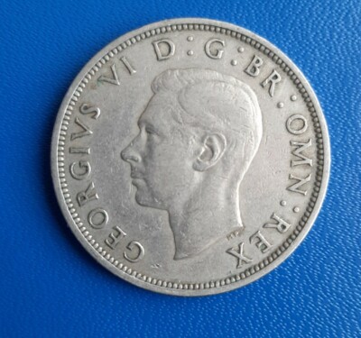 British old coin. GEORGIVS VI D: G:BR:OMN: REX HALF CROWN 1949. 32mm ...