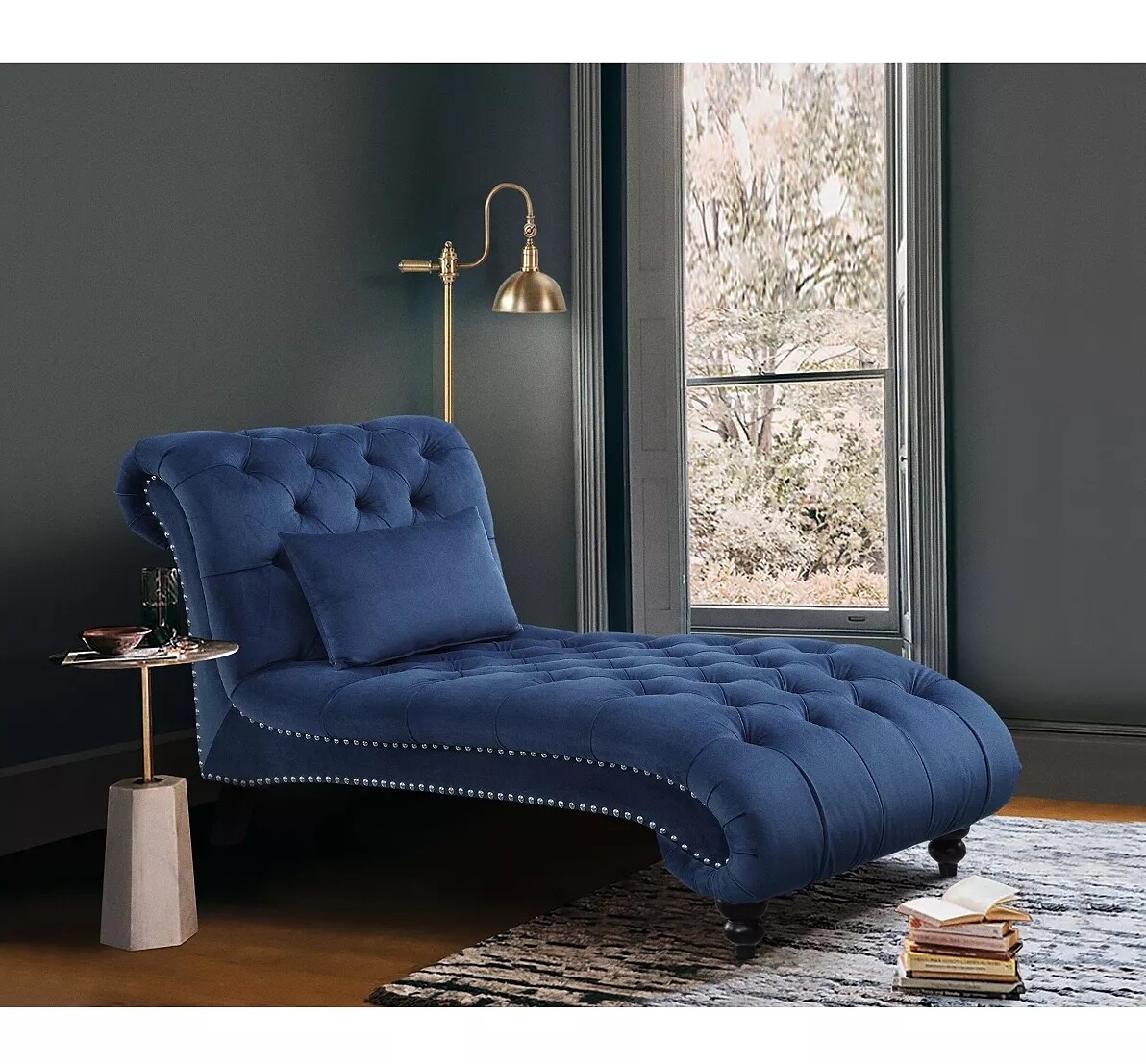 Blue Chaise Lounges Living Room Home Essential NEL 309 Plush Velvet