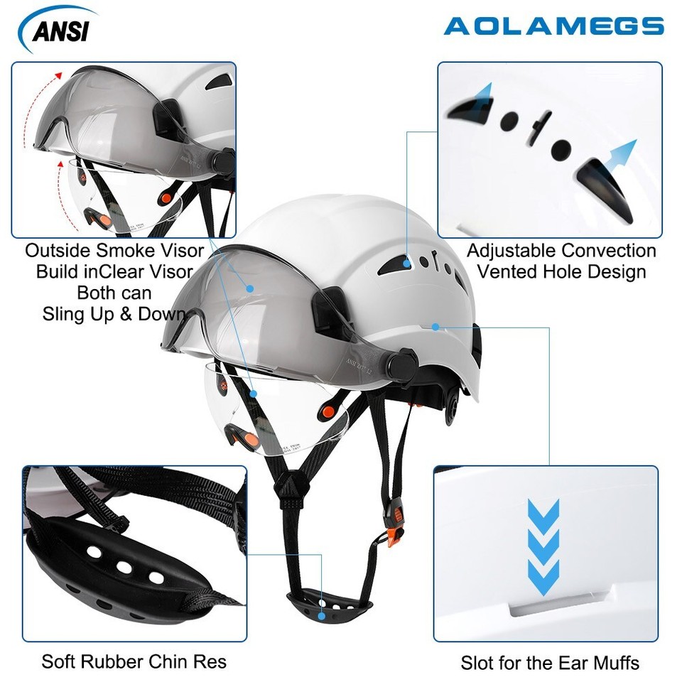 CE Safety Helmet With Visor Built In Goggles For Engineer Hard Hat ANSI ...