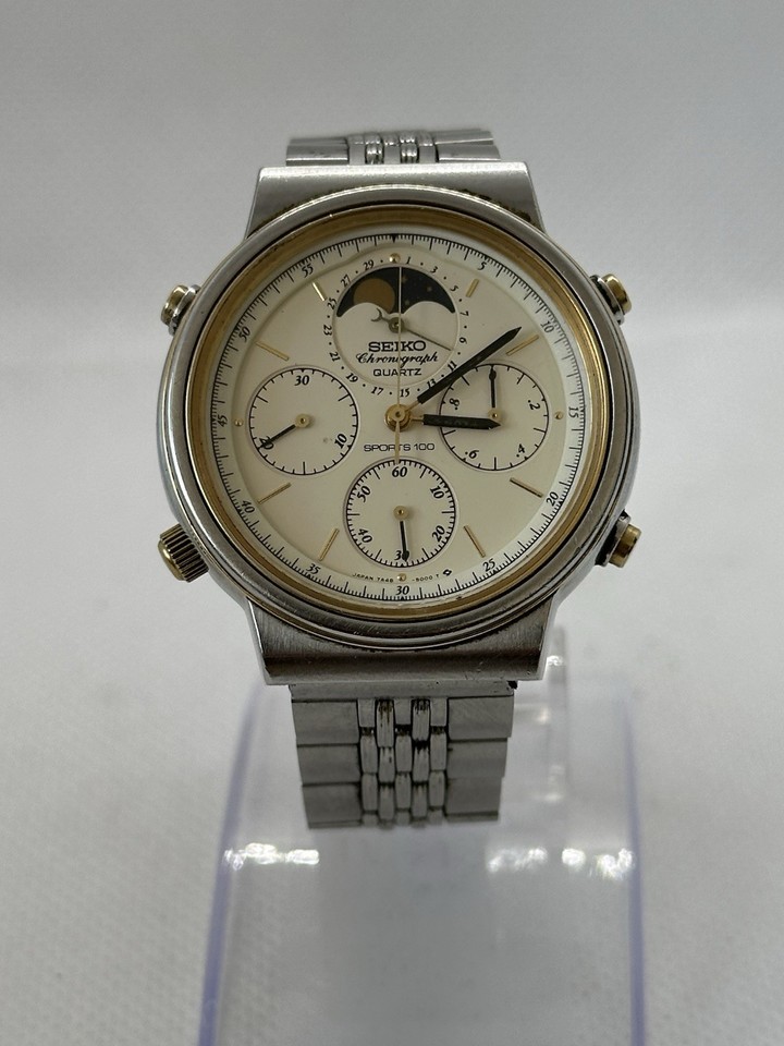 Vintage Seiko 7A48-5000 Mens Moonphase Chronograph Date Watch - Running ...