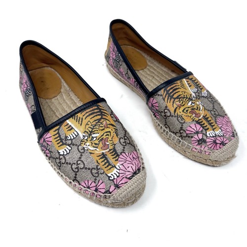 GUCCI Supreme Monogram Bengal Tiger Espadrilles Flats Beige Pink ...