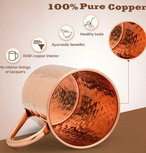 2 Cups Set Luxury 100% Pure Copper Royal Rose Gold Ice Tea Beer Mug ...