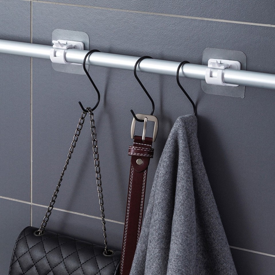 4pcs Plastic Sticky Hooks Punch Free Hooks Rod Fixing Hooks Curtain Rod ...