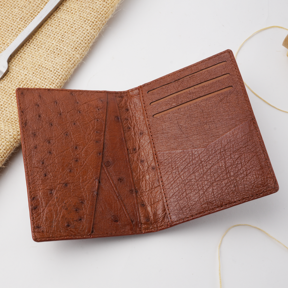 Genuine Crocodile Ostrich Leather Cardholder Double side Skin Bifold ...