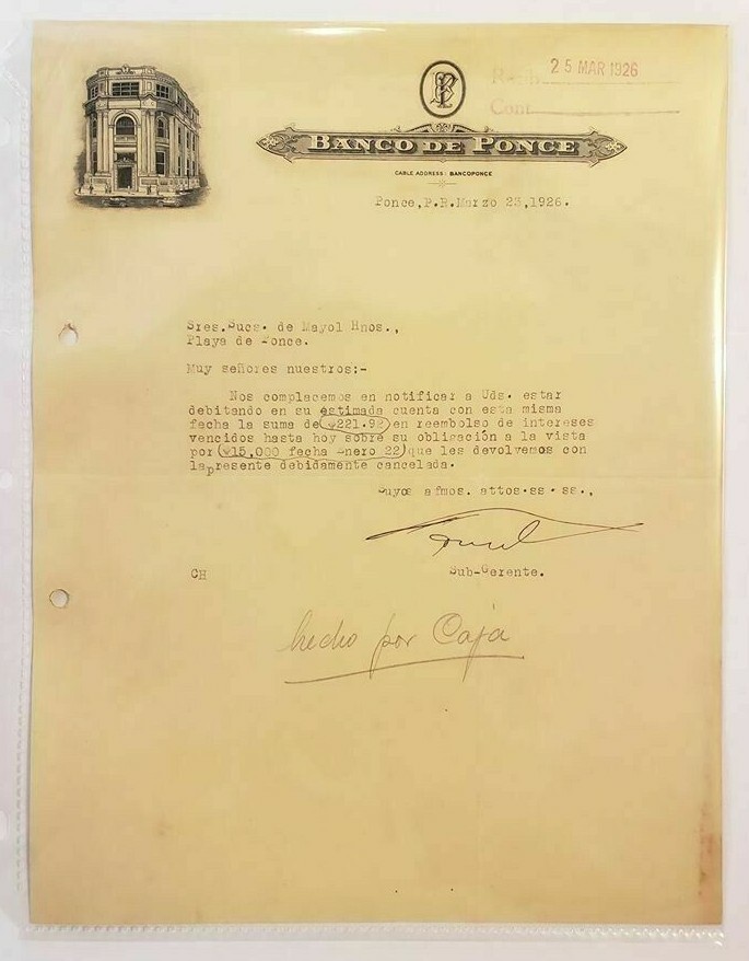ANTIQUE COMMERCIAL LETTER / BANCO DE PONCE / PONCE PUERTO RICO 1926 #2 ...