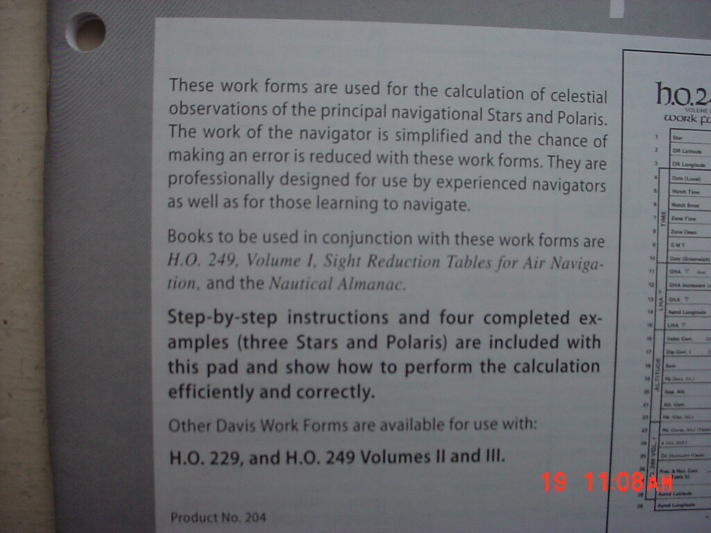 Davis Celestial Navigation Work Forms V.1 H. O. 249 | eBay