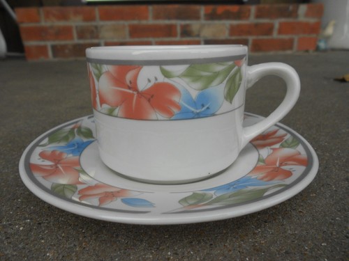 CIERA China Fine Dinnerware COFFEE CUP and SAUCER Pink and Blue Flowers ...