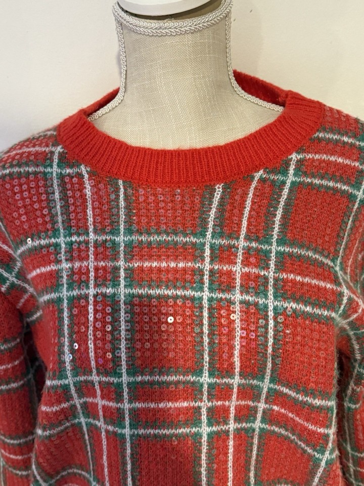 BiBi Sequin Christmas Sweater Plaid Medium | eBay