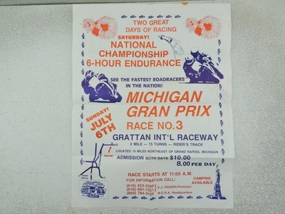 1986 Michigan Grand Prix Motorcycle Road Race Poster Honda Yamaha ...