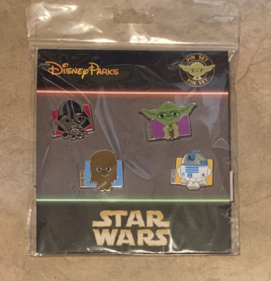 Set 4 Disney Pins STAR WARS KIDS Yoda R2-D2 Darth Vader Chewbacca NEW ...