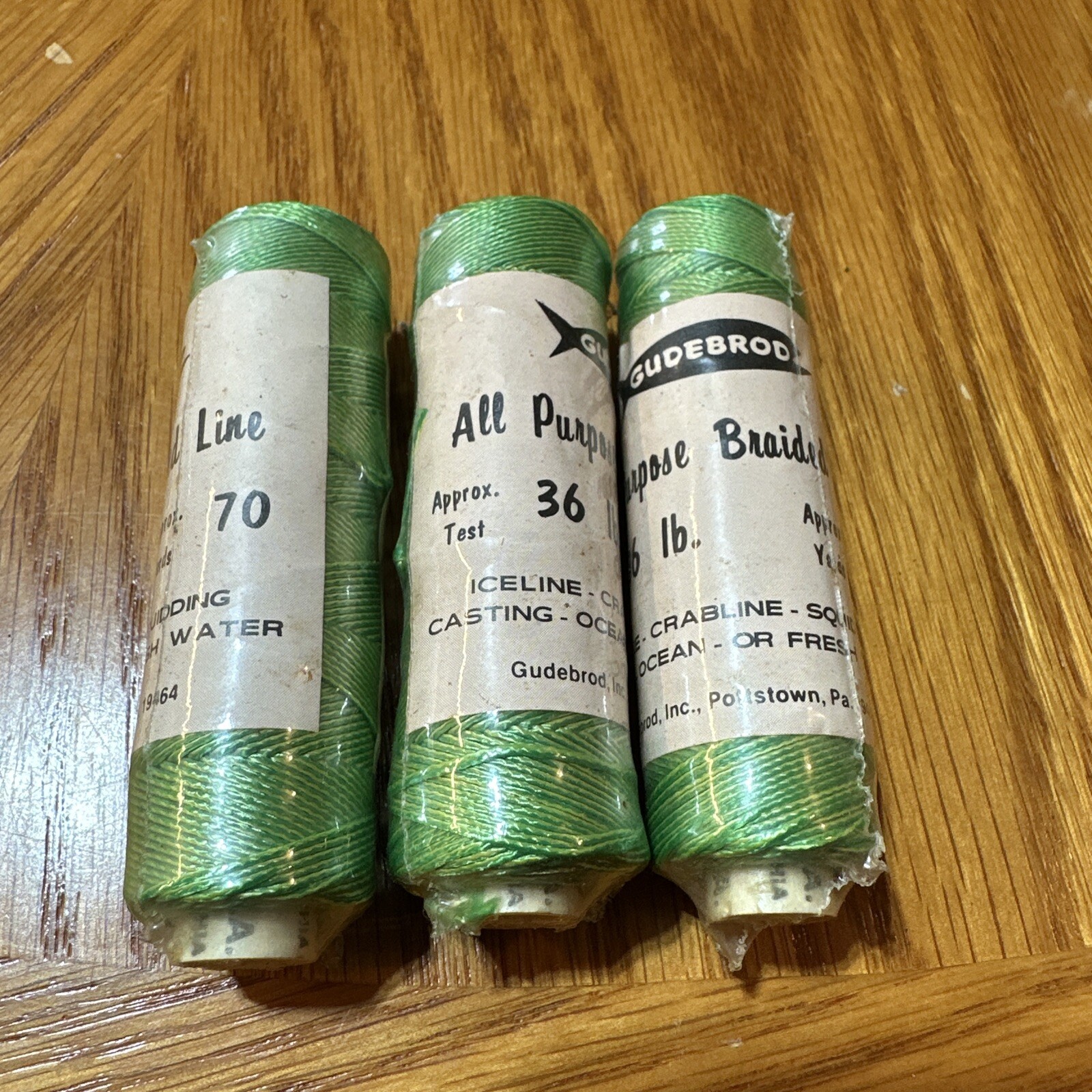 3 Vintage Gudebrod Braided Ice Fishing Crabline Squidding 36 Lb 70yd ...