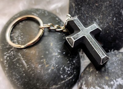 Black and Silver Cross Crucifix Resin Art Keychain - Handmade, New | eBay
