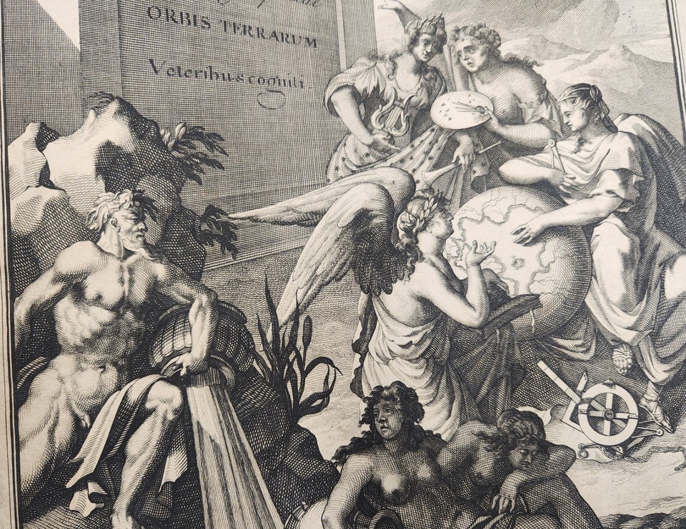 Antique Cover plate Engraving for a 1695 Atlas of the Known World with ...