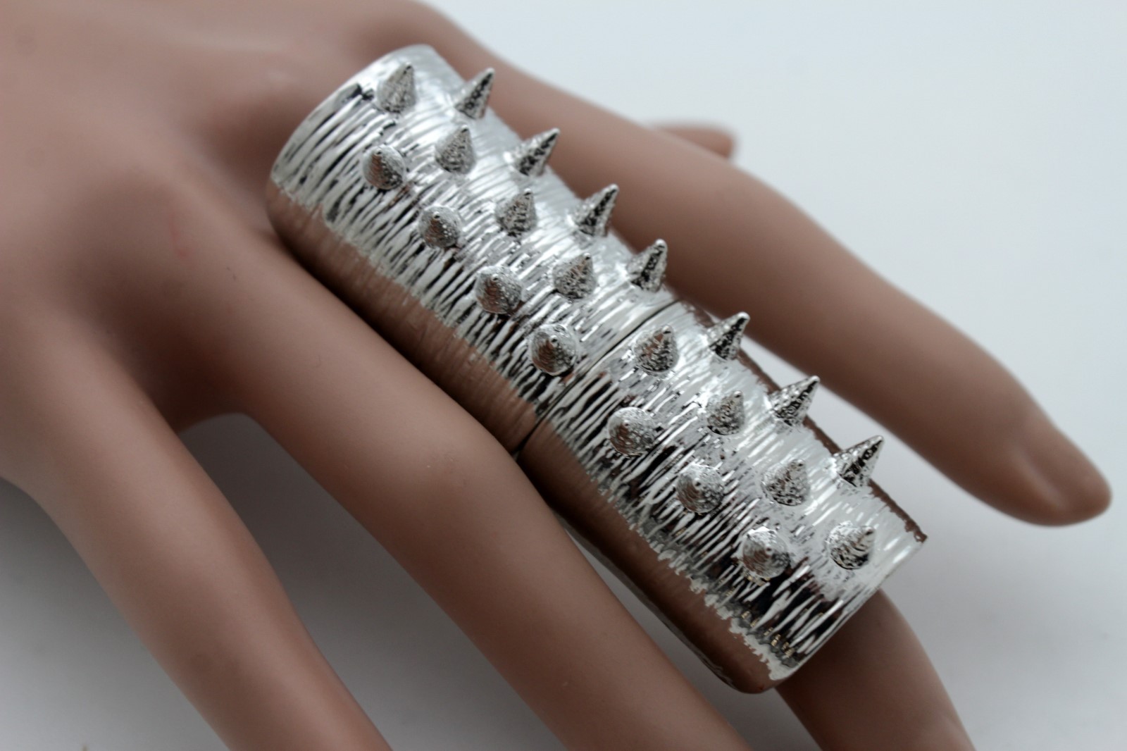 Women Silver Metal Long Spikes Ring Fashion Jewelry One Size Band Rock ...