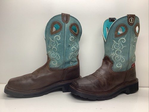 WOMENS TONY LAMA COWBOY WORK BUCKAROO SQ STEEL TOE BROWN BOOTS SIZE 6.5 ...