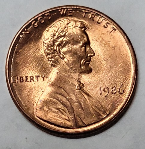 1986 No Mint Mark Lincoln Penny with errors. Wide AM, Broad struck and ...