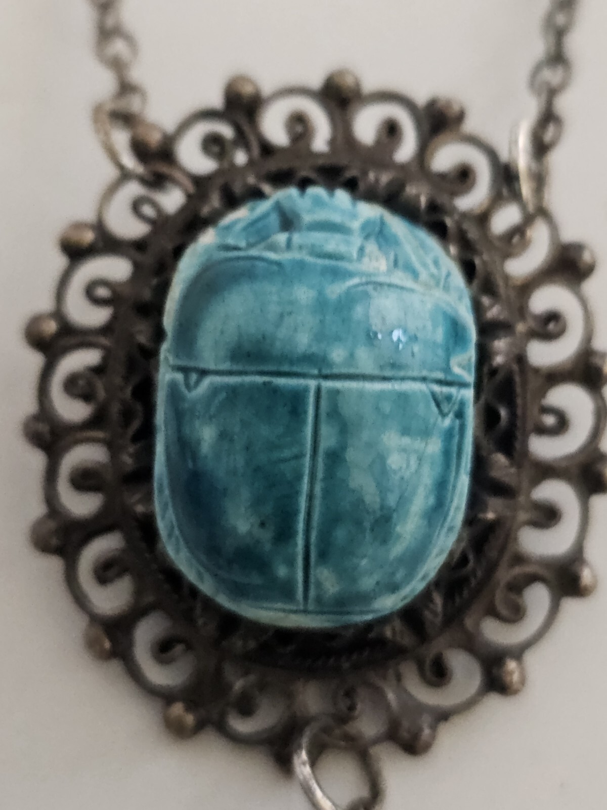 Vintage Turquoise Color Scarab Sterling Silver Pendan… - Gem