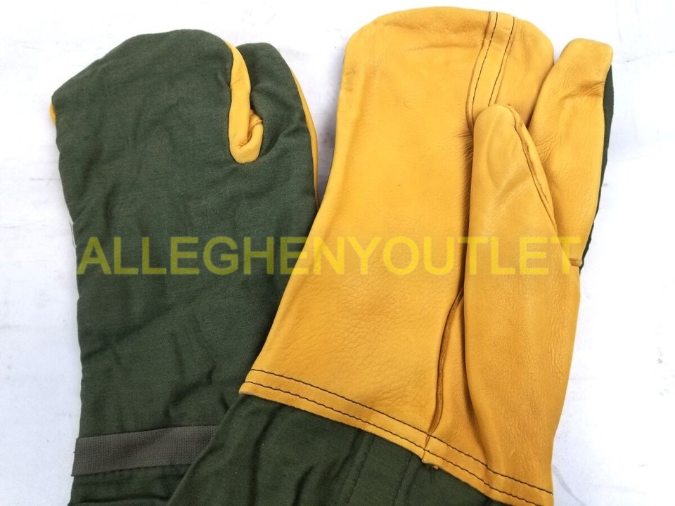 MILITARY TRIGGER FINGER LEATHER COLD WEATHER MITTENS W/L + WOOL INSERTS ...