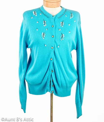 Vintage 50's Ladies Kate Collins Turq Beaded Orlon Acrylic Cardigan ...