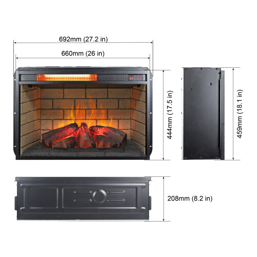 26" Electric Infrared Quartz Fireplace Insert Log Flame Heater w ...
