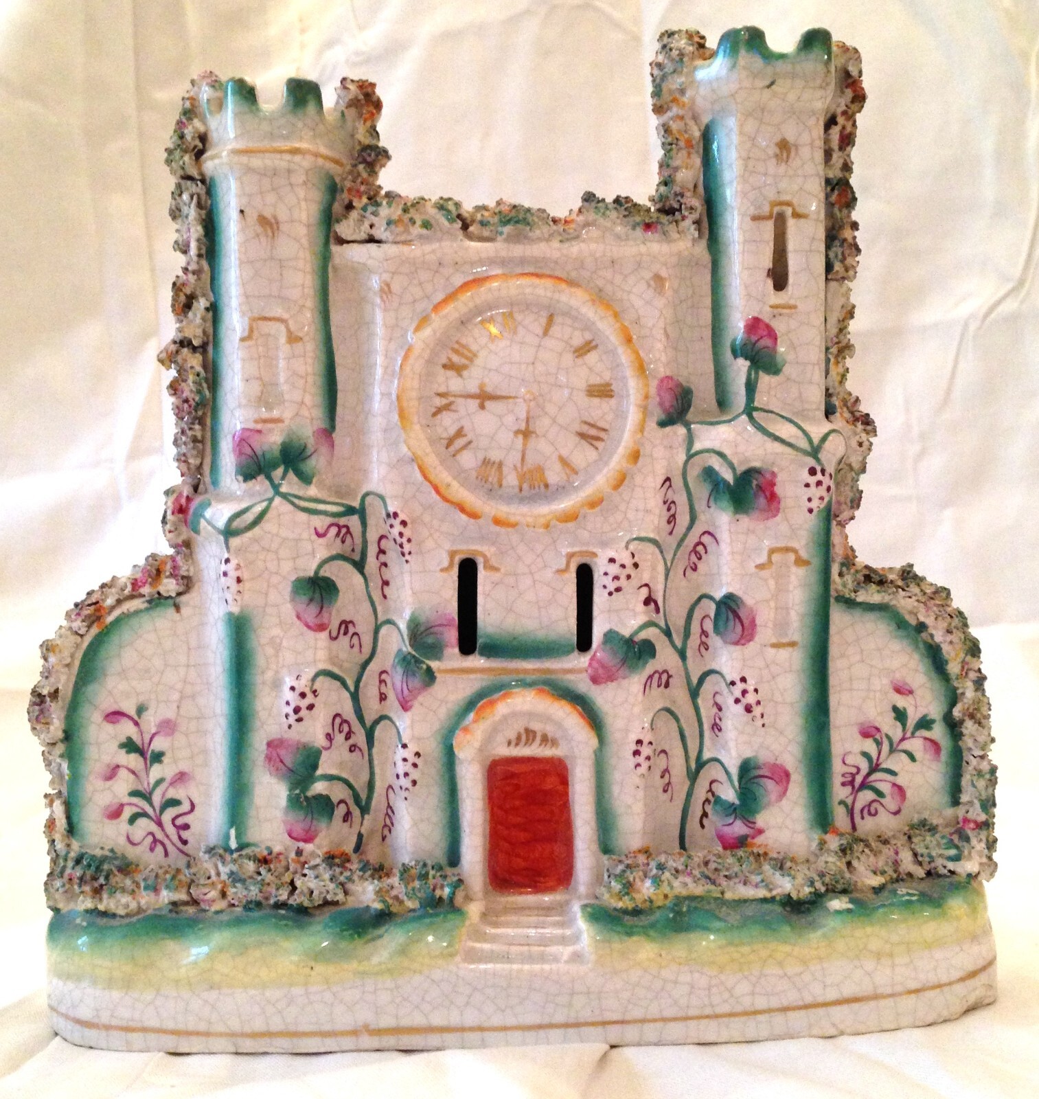 ANTIQUE 19TH CENTURY STAFFORDSHIRE FLATBACK CASTLE WITH CLOCK 23CM ...