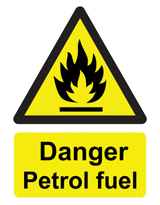 Danger Petrol Fuel Warning Sign Self Adhesive Gloss Sticker 160mm x ...