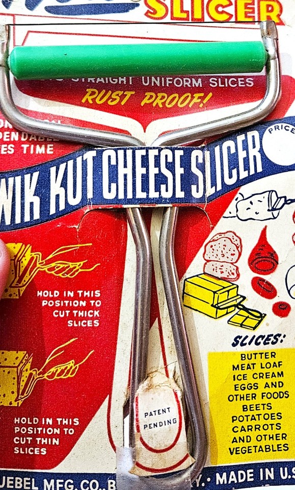 VINTAGE METAL KWIK KUT CHEESE SLICER on CARD / UEBEL Mfg Co BELLEVUE ...