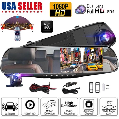 1080P HD Rearview Mirror Car DVR Dual Dash Cam Camera Front Rear Video ...