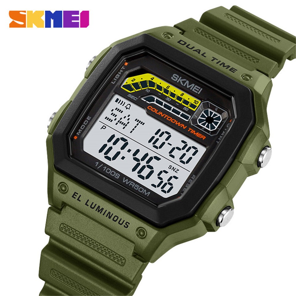 SKMEI Men Digital Watch Countdown LED Rectangle Wristwatch Steel Males ...