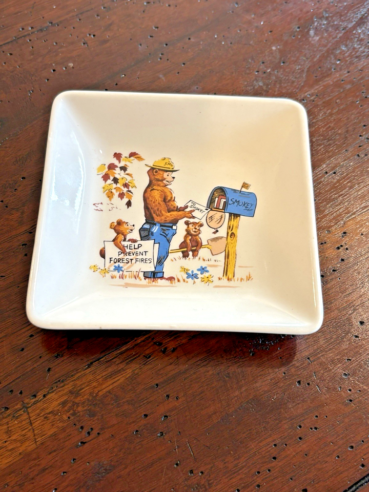 Vintage Unique SMOKEY BEAR 5x5 Trinket Dish Mailbox HELP PREVENT FOREST ...