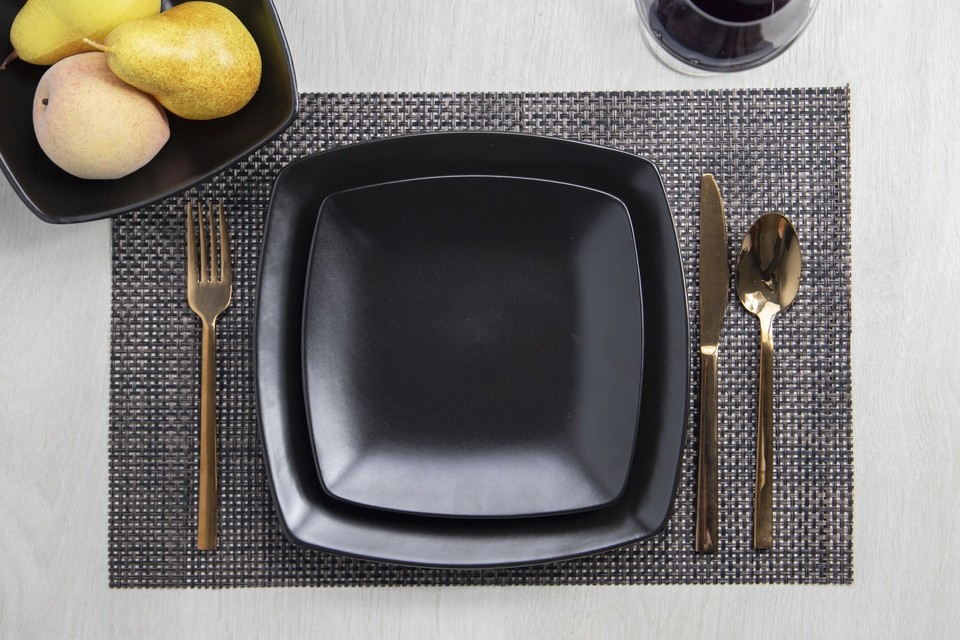 Creative Tops 12PC Dinner Set Black Bowls Plates Side Plates Ceramic ...