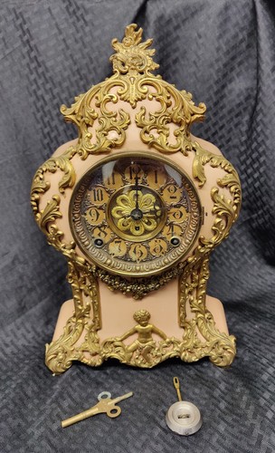 Antique F Kroeber Co 8 Day Clock~Pink Versailles w Keys~Running Now But ...