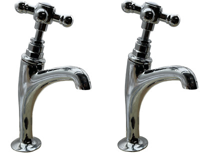Traditional High Neck Kitchen Sink Taps Pair Pillar Mounted - Chrome ...