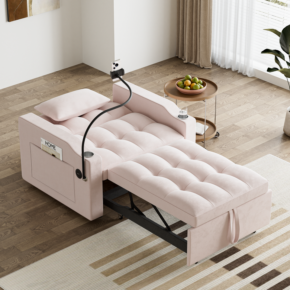 Modern Velvet 3-in-1 Pull Out Bed Folding Sofa Convertible Single ...