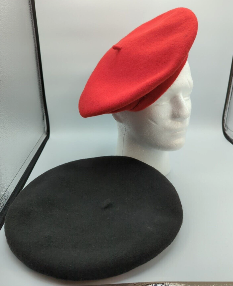Women French Style wool Warm Beret Cap set of 2 black & red | eBay