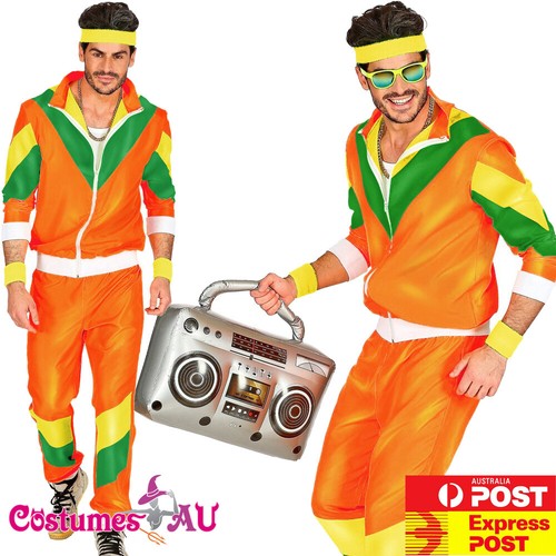 Mens 80s Costume Height Fashion Scouser Tracksuit Orange Suit 80's ...